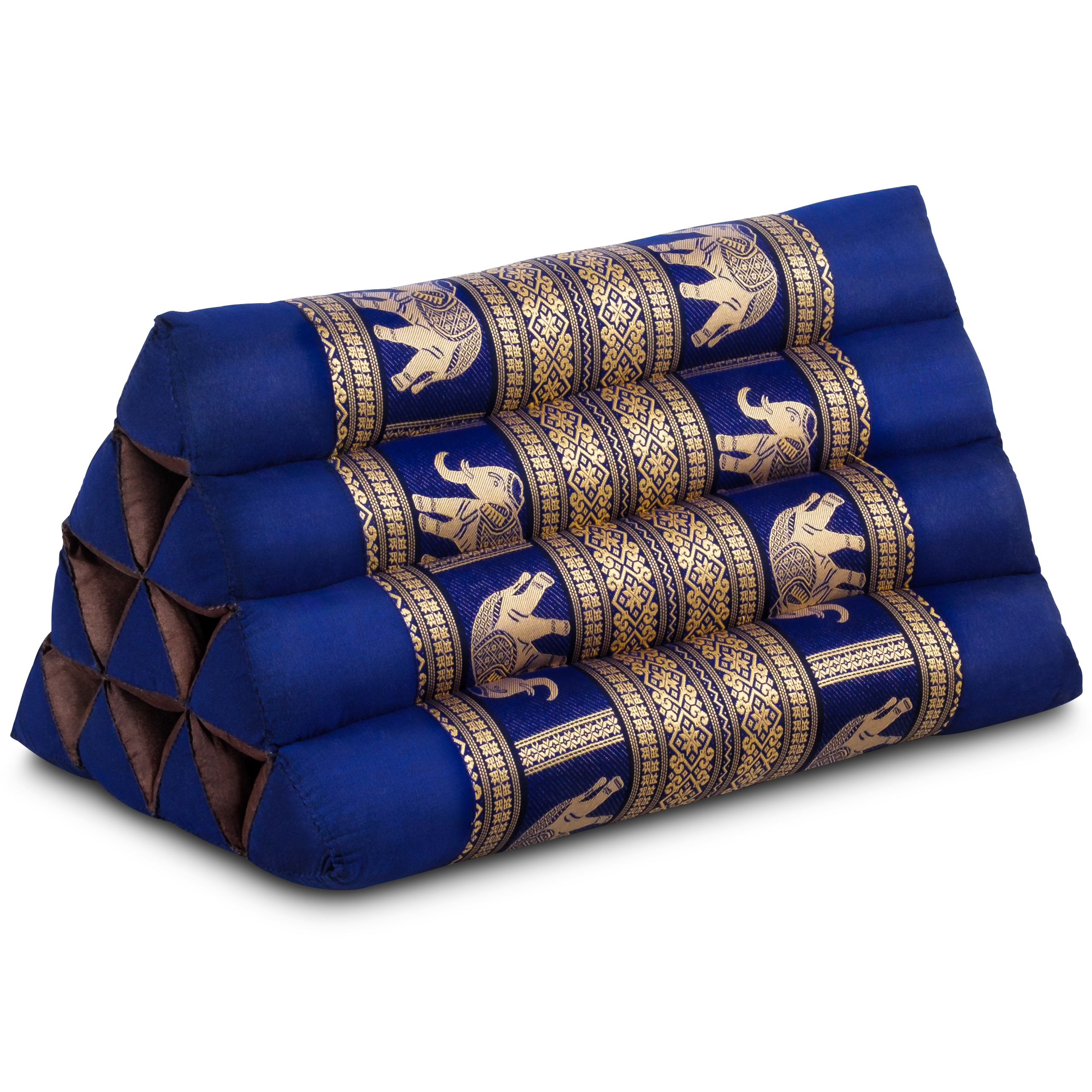 Coussin triangulaire en kapok, Deluxe | Bleu/Éléphants Soie | 1029740189